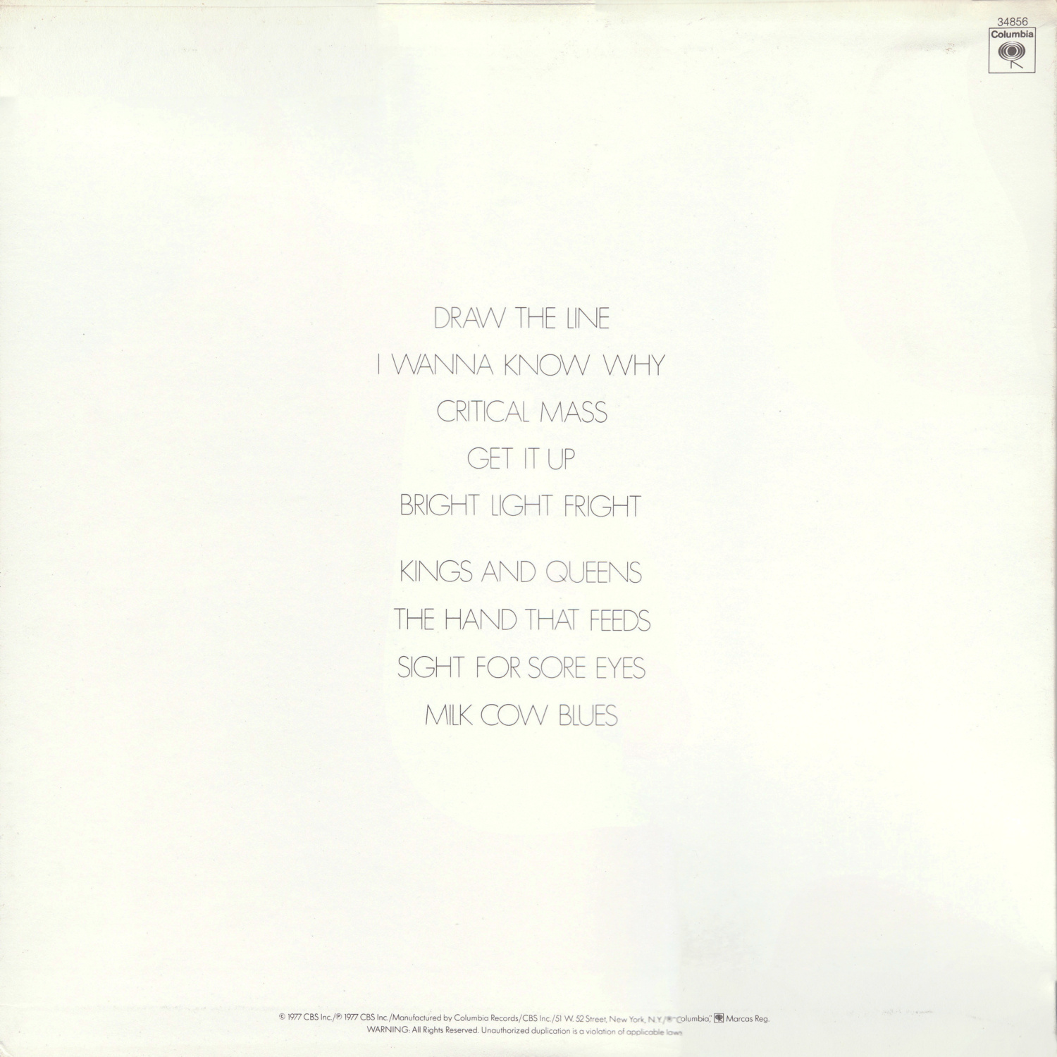 Aerosmith Draw The Line : LP Back US | CD Covers | Cover Century | Over ...